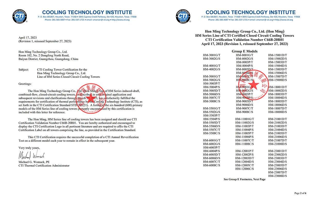 HON MING Cooling Towers Successfully Pass 2024 CTI Certification ...